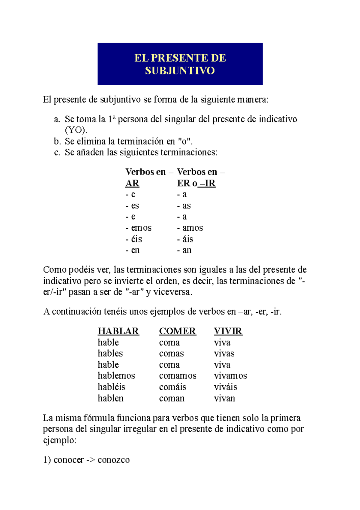 EL Presente DE Subjuntivo - EL PRESENTE DE SUBJUNTIVO El presente de ...