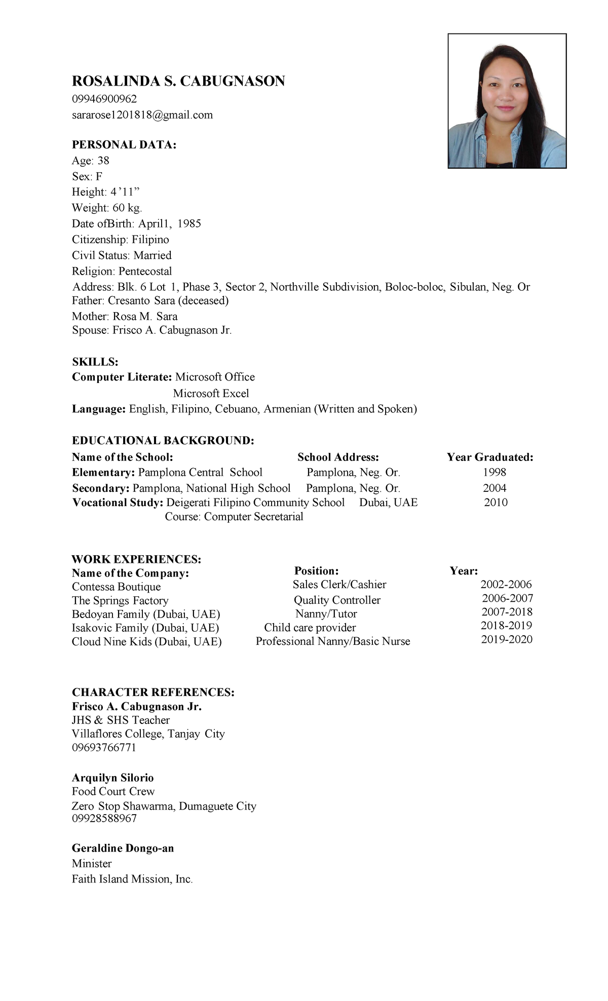 ROSE- Resume- Final - Sample Materials on Preparing for Job Application ...