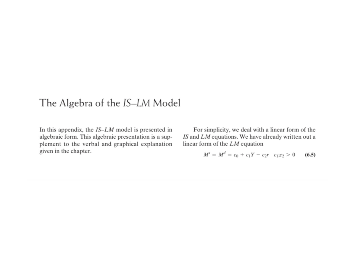 The Algebra of the IS-LM Model - MACRO ECONOMICS - Studocu