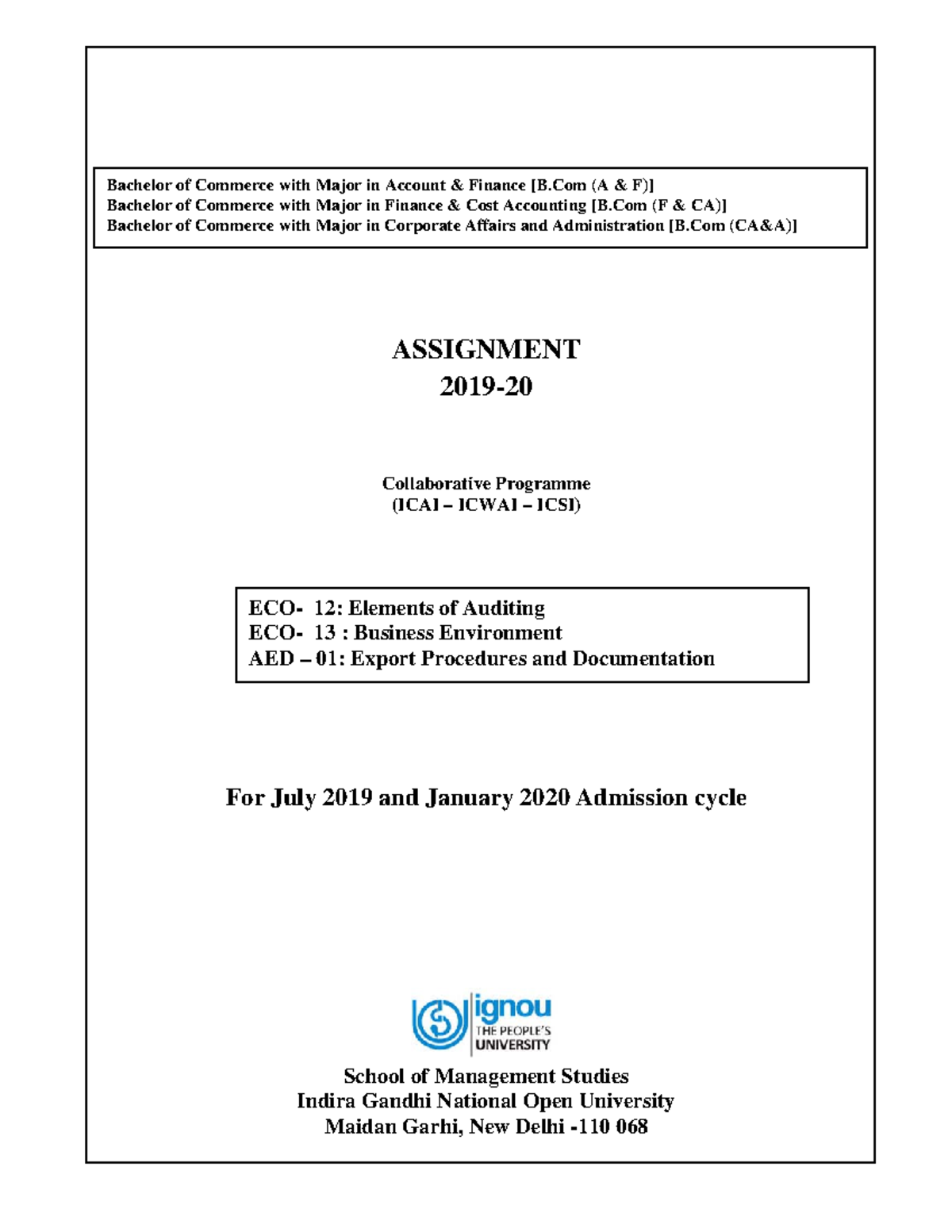 Collabrative Programs B.Com (English) - ASSIGNMENT 2019- Collaborative ...