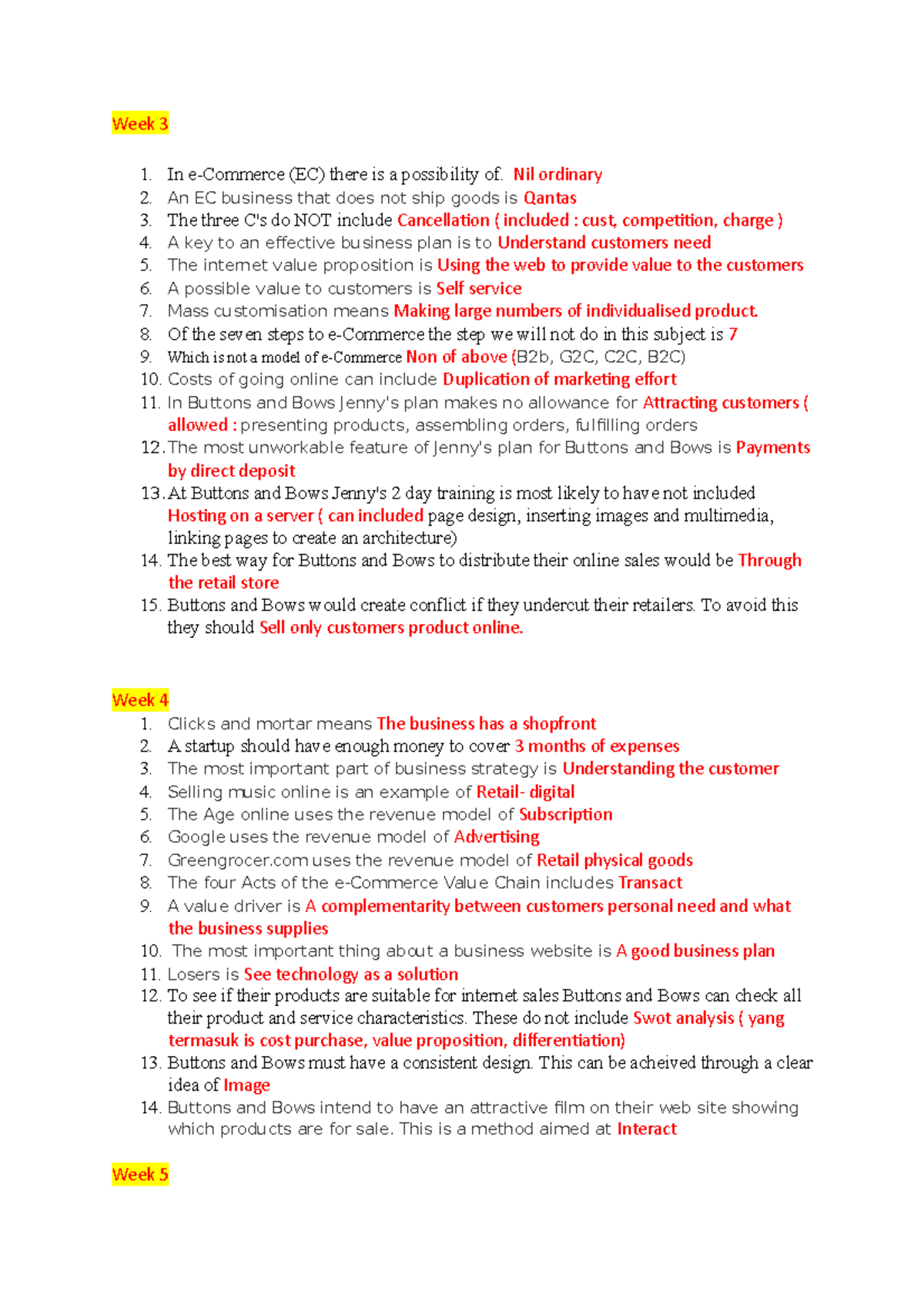 Quiz answer - Assigment quiz all week - Week 3 In e-Commerce (EC) there is a possibility of. Nil ...