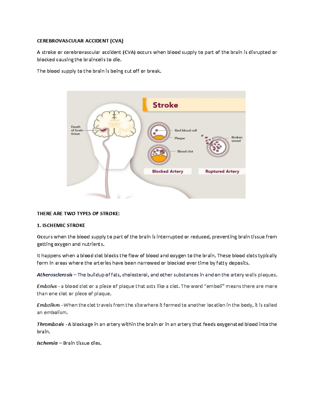 CVA-Report - CEREBROVASCULAR ACCIDENT (CVA) A stroke or cerebrovascular ...