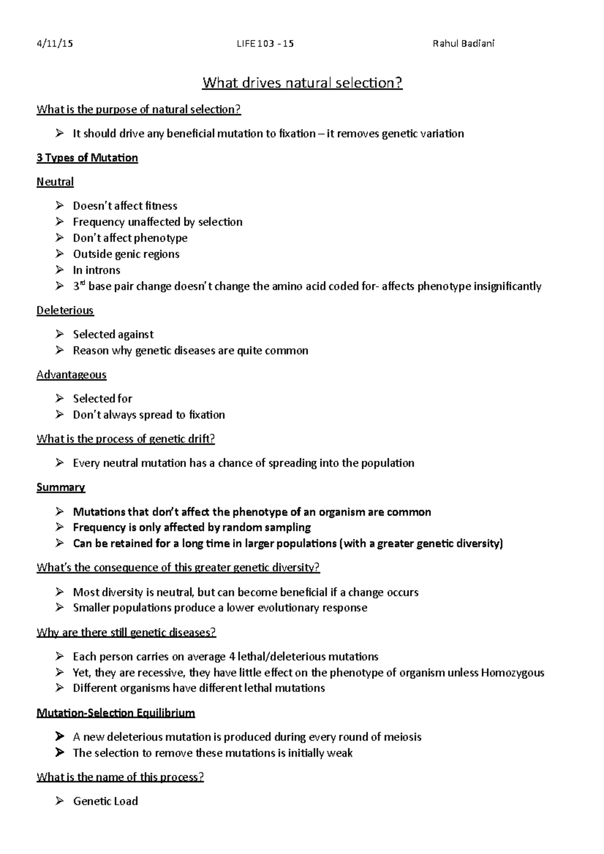 15 - What drives natural selection - 4/11/15 LIFE 103 - 15 Rahul ...