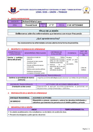 D1 A2 Sesion PS dia internacional de la familia - ACTIVIDAD DE APRENDIZAJE I. DATOS INFORMATIVOS ...