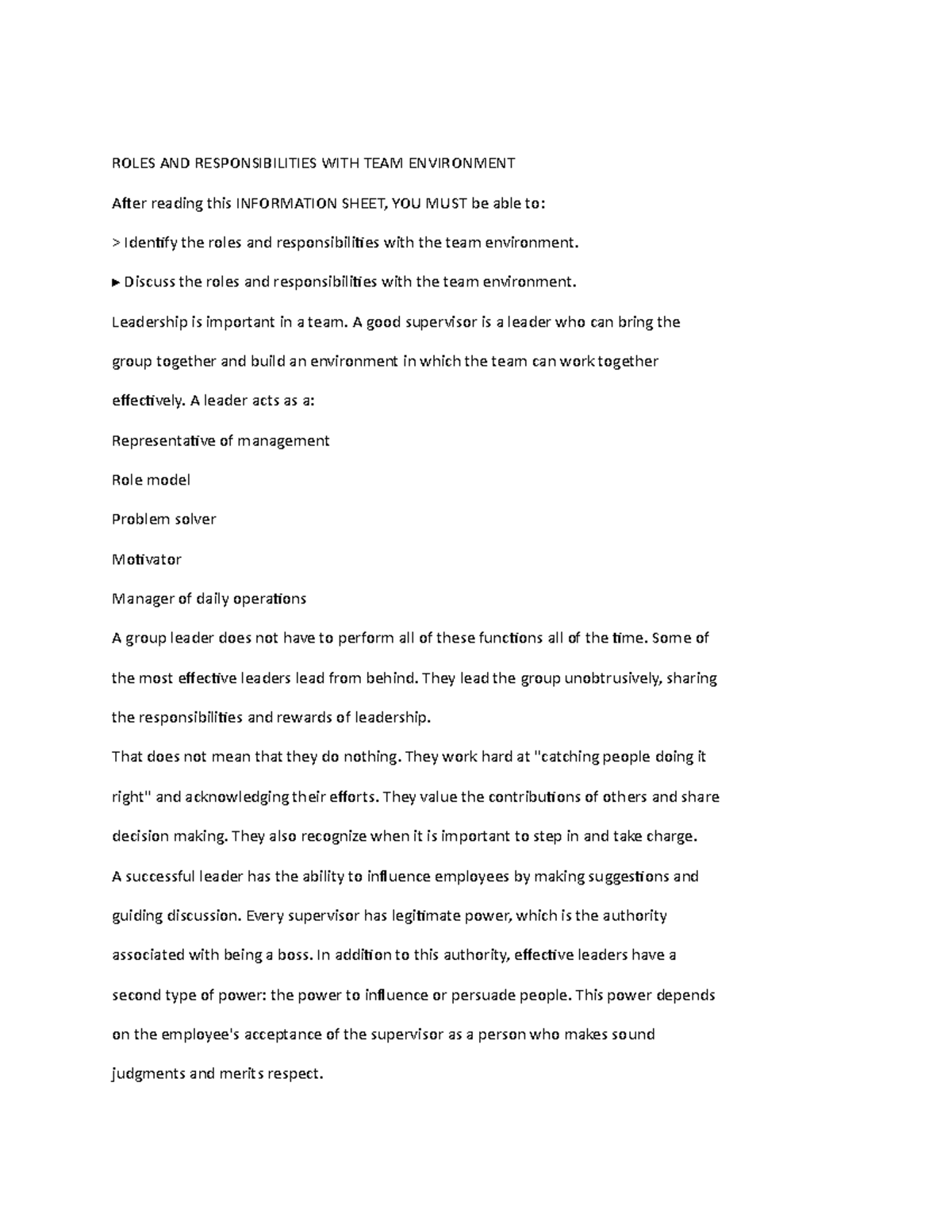 Roles - Module - ROLES AND RESPONSIBILITIES WITH TEAM ENVIRONMENT After ...