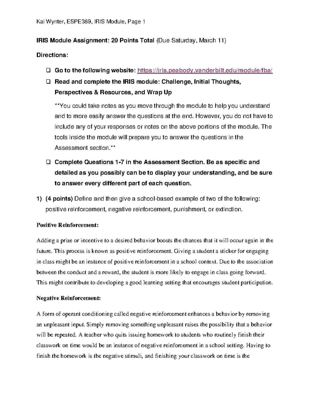 Copy of ESPE369 IRIS Module Template - IRIS Module Assignment: 20 ...