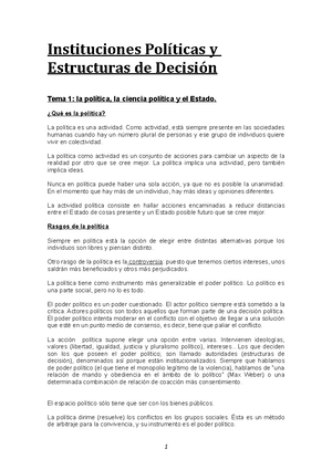 Instituciones políticas y estructuras de decisión - Tema 1 : ¿Qué es la ...