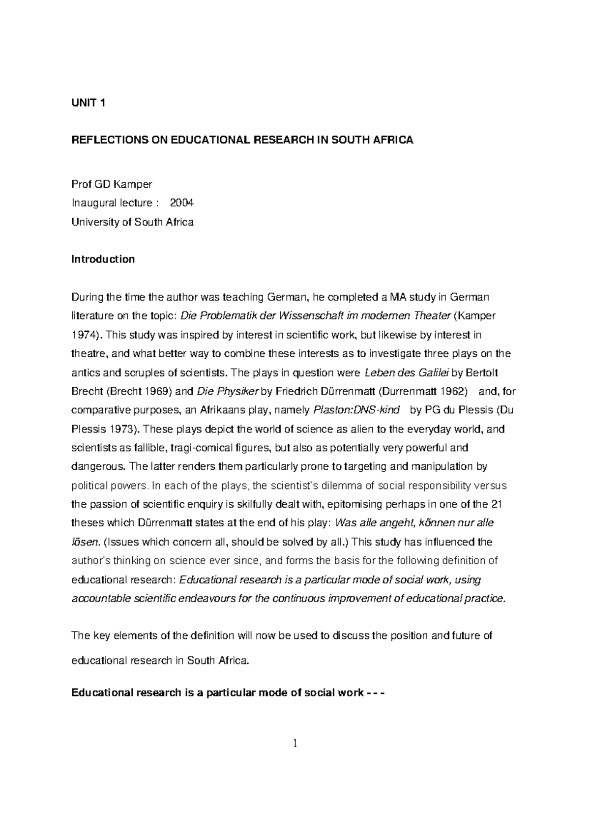 Reader RCE2601 Unit 1 & 2 only - UNIT 1 REFLECTIONS ON EDUCATIONAL ...