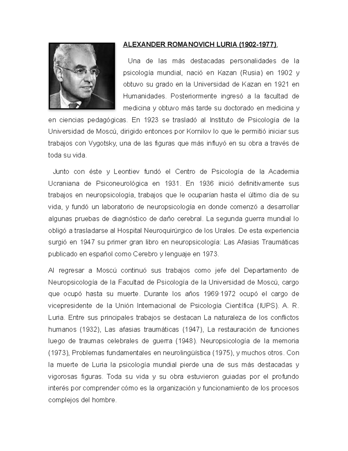 Alexander Romanovich Luria - ALEXANDER ROMANOVICH LURIA (1902-1977 ...