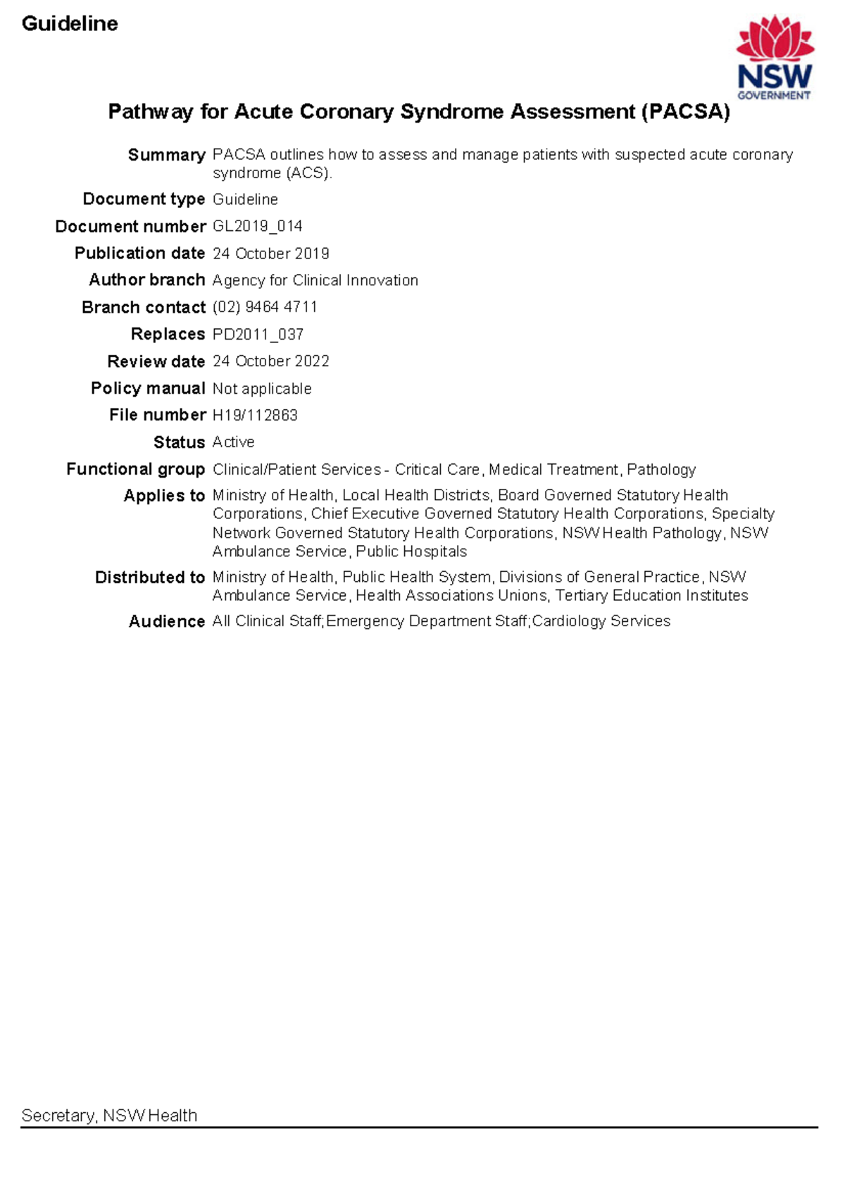 Pathway for Acute Coronary Syndrome Assessment ( Pacsa) - Pathway for ...