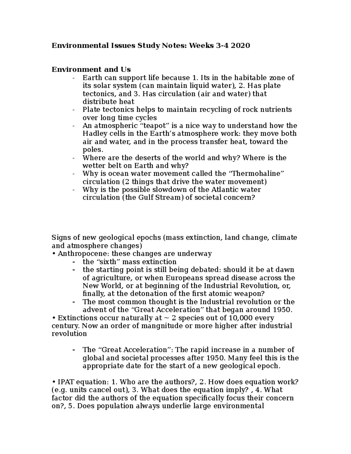 Enviro Issues Notes week 3&4 2020 - Environmental Issues Study Notes ...
