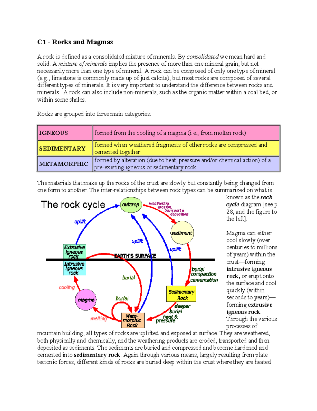 Notes-3 - Gooe - C1 - Rocks and Magmas A rock is defined as a ...
