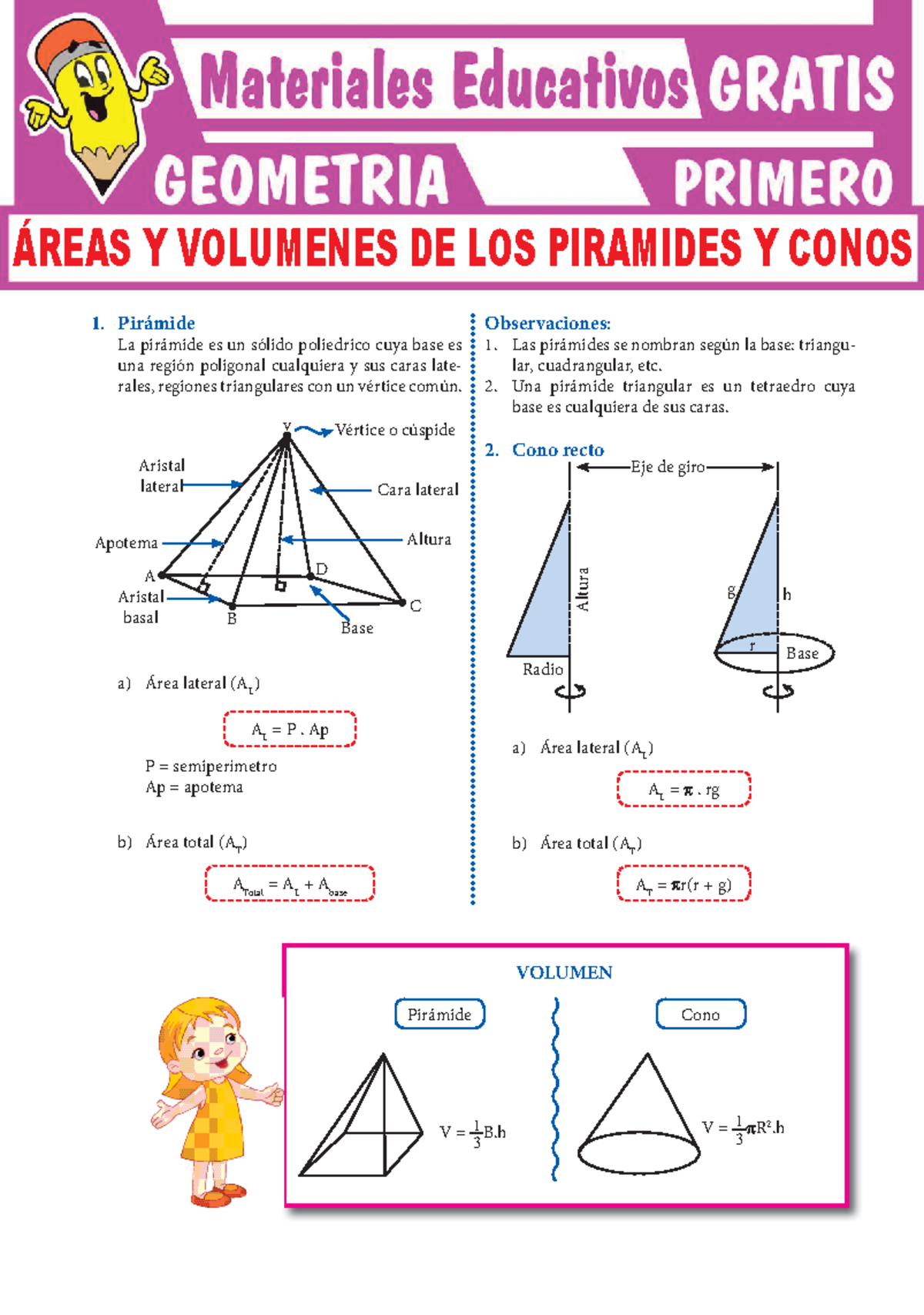 Áreas y Volumenes de los Piramides y Conos Para Primer Grado de ...