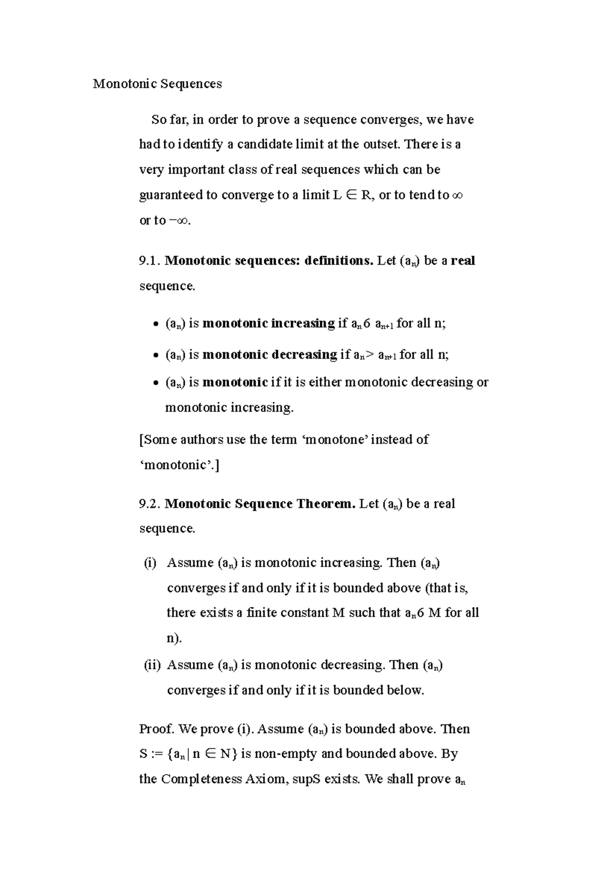 Analysis-Priestley-9 - Monotonic Sequences So far, in order to prove a ...