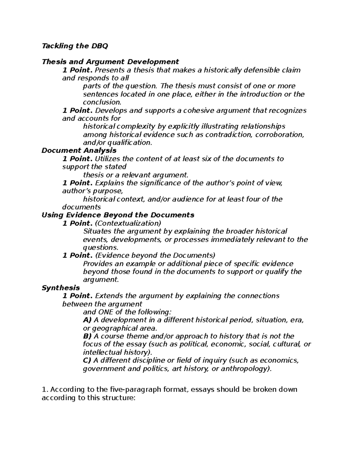 Tackling the DBQ Thesis and Argument Development - Studocu