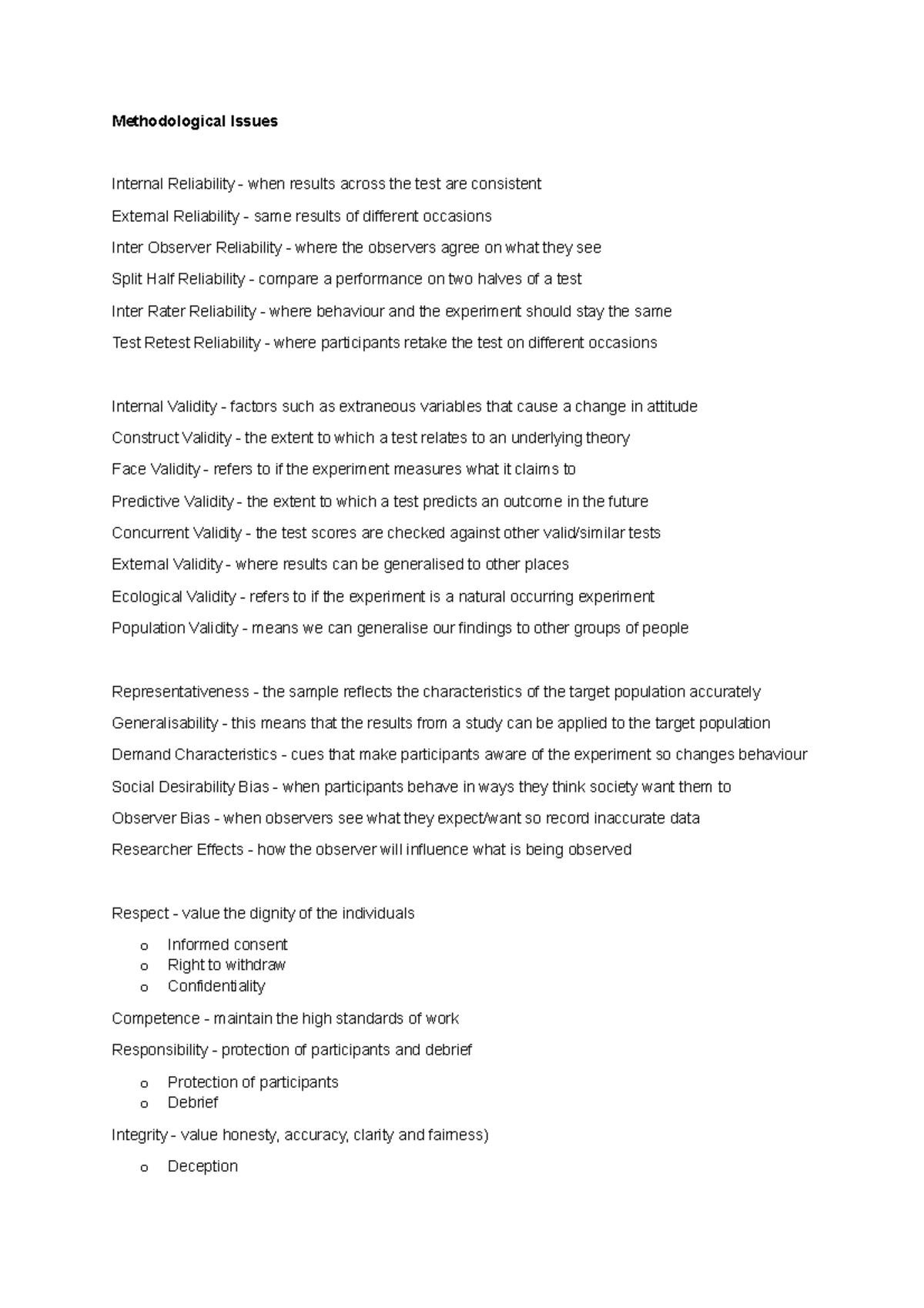 Methodological Issues - Methodological Issues Internal Reliability ...