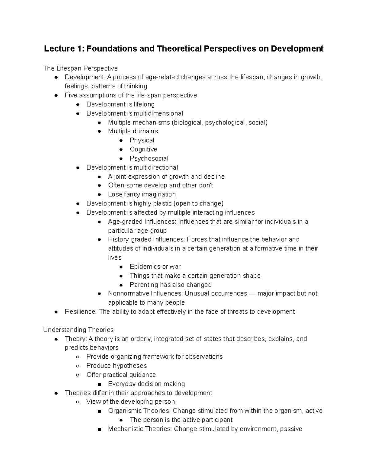 Developmental Psychology Lecture 1: Foundations and Theoretical ...
