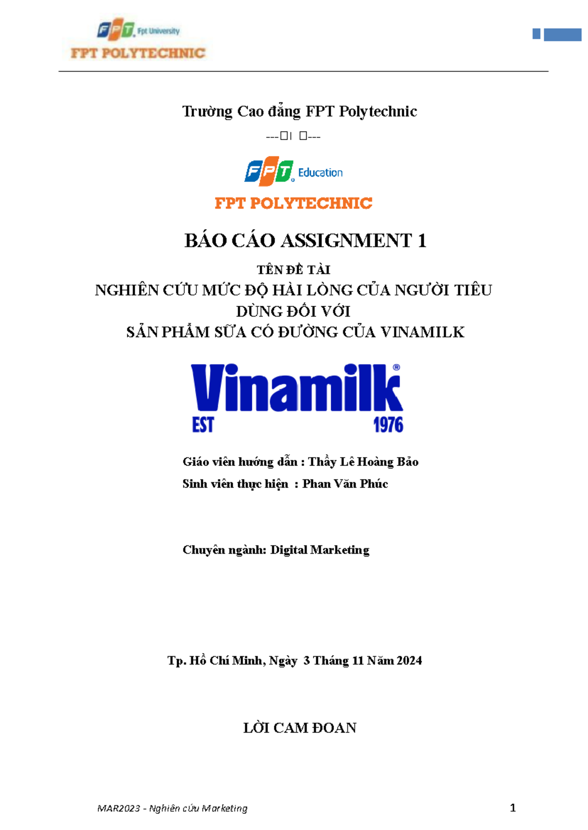 ASM GD1 NHOM 2 NC MKT 2023ea - Trường Cao đẳng FPT Polytechnic - BÁO CÁO ASSIGNMENT 1 TÊN ĐỀ TÀI ...