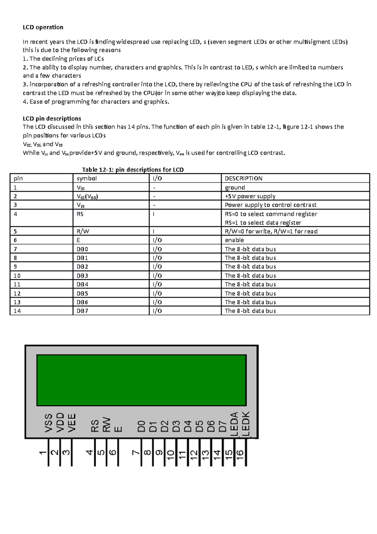 LCD interfacing - notes and summary of LCD - LCD operation In recent ...