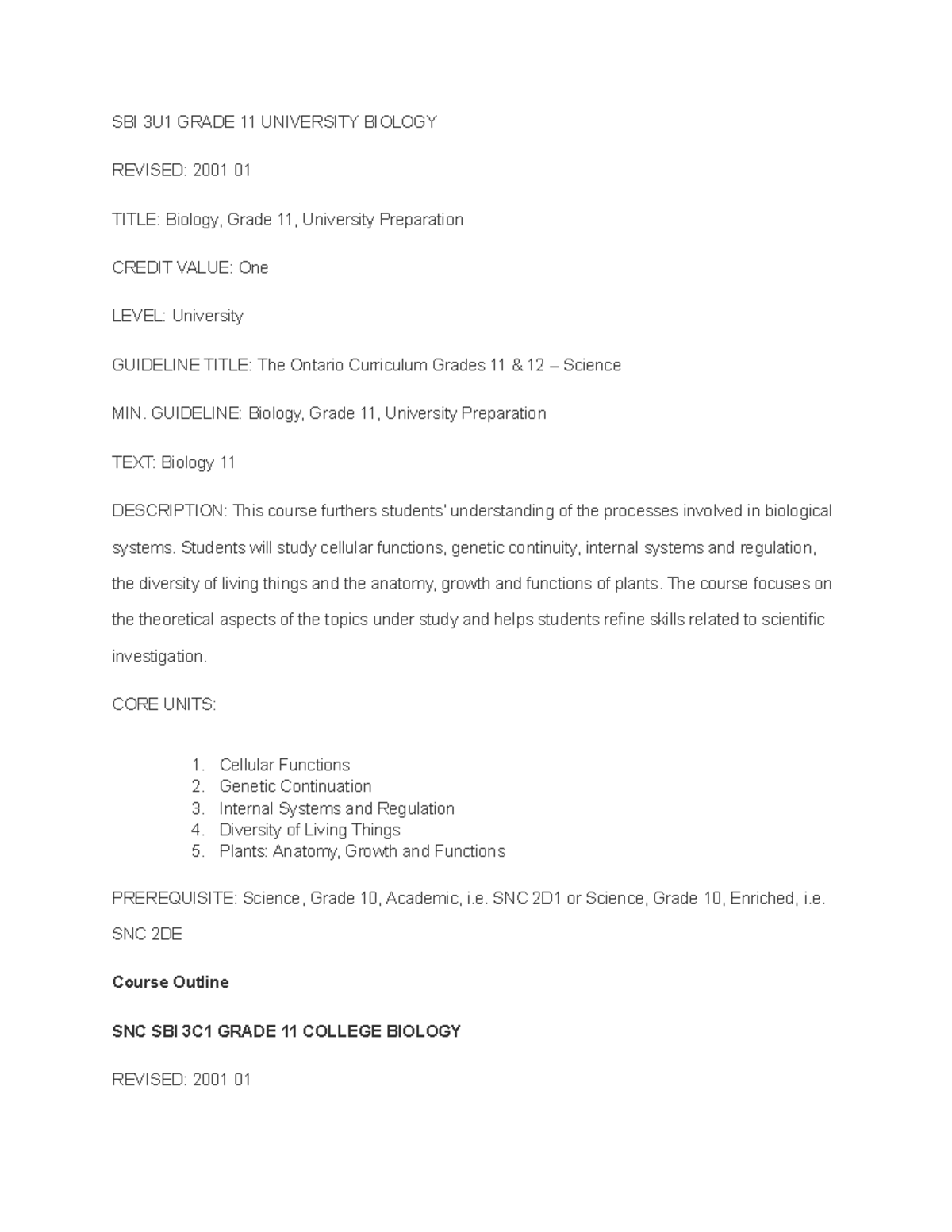 Bio study sheet - Andrew - SBI 3U1 GRADE 11 UNIVERSITY BIOLOGY REVISED ...