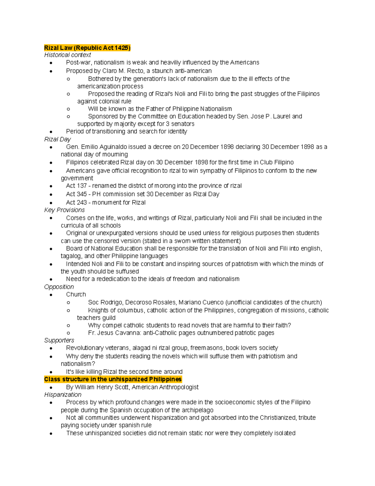 Pdfcoffee - description is here - Rizal Law (Republic Act 1425 ...