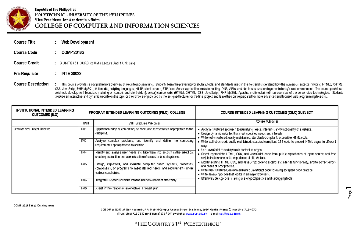 COMP 2016 3 Web Development - COMP 20163 Web Development CCIS Office ...