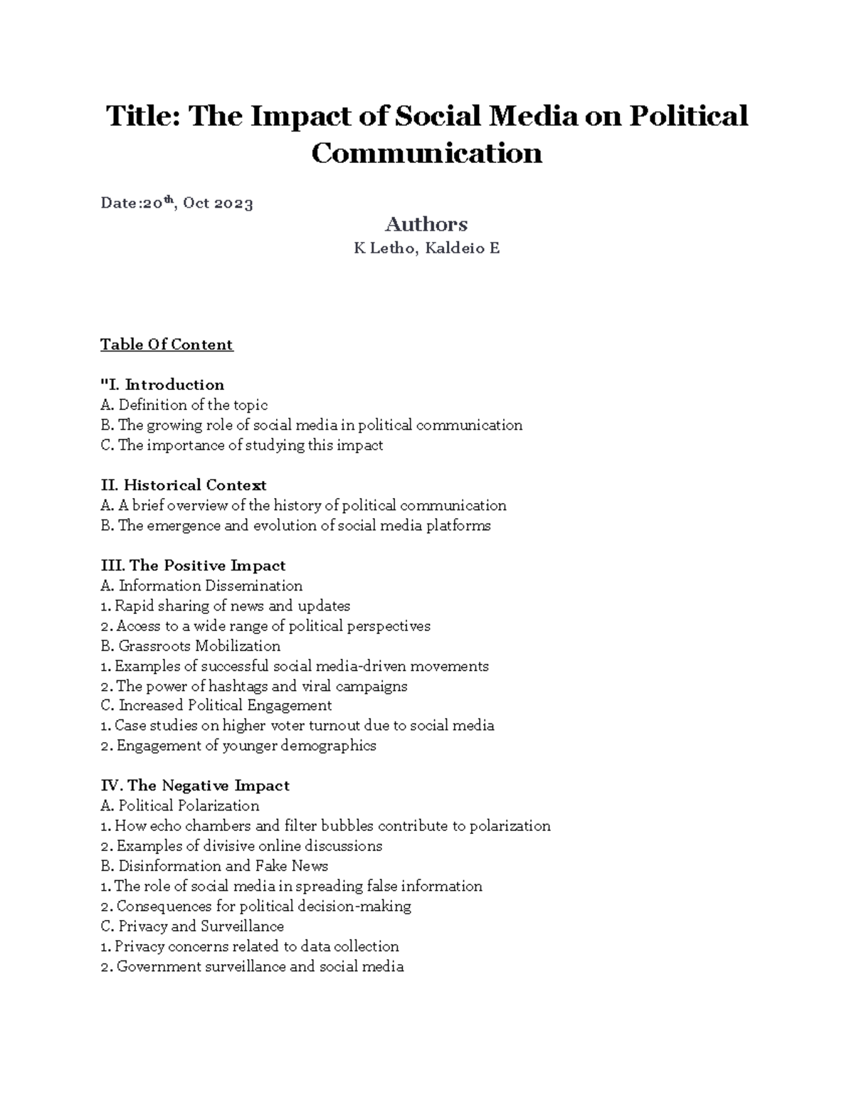 The Impact of Social Media on Political Communication - Title: The ...