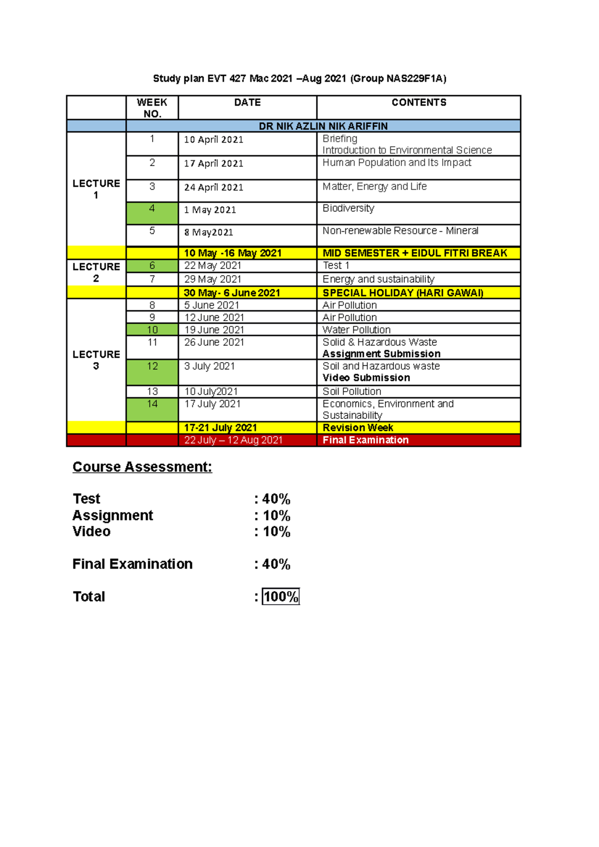 EVT 427 Mac 2021 EPJJ Latest - Study plan EVT 427 Mac 2021 –Aug 2021 ...