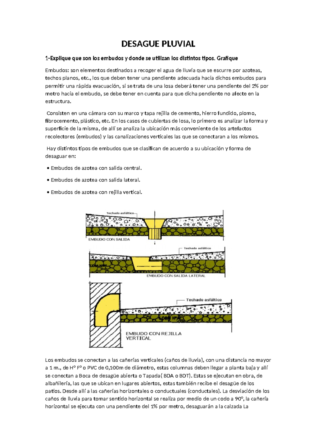 Desague Pluvial - A modo de repaso - DESAGUE PLUVIAL 1-Explique que son ...