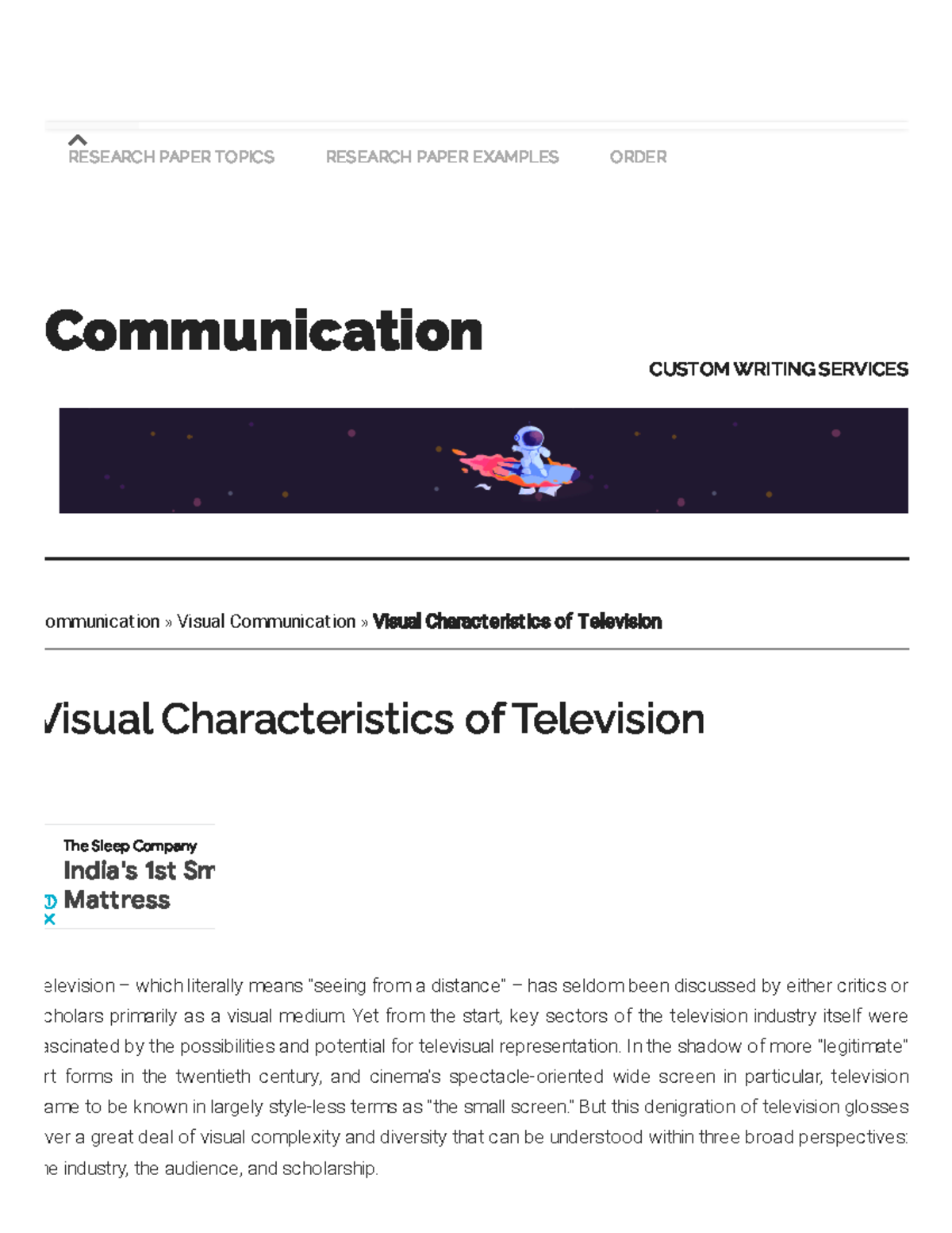 Visual Characteristics of Television - i Research Net - Communication ...