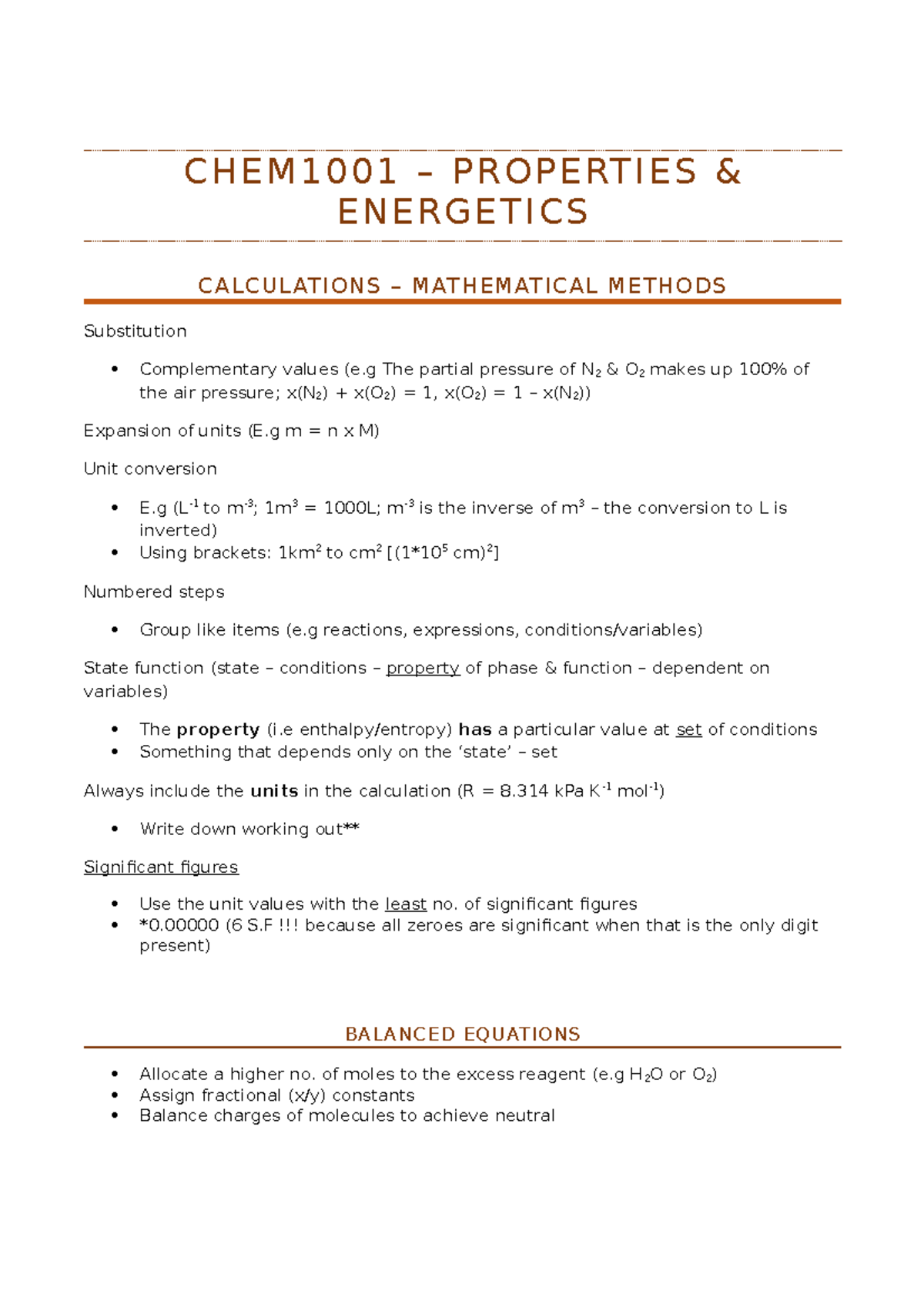 CHEM1001 - Notes - Covers week 1 - 12 content. - CHEM1001 – PROPERTIES ...