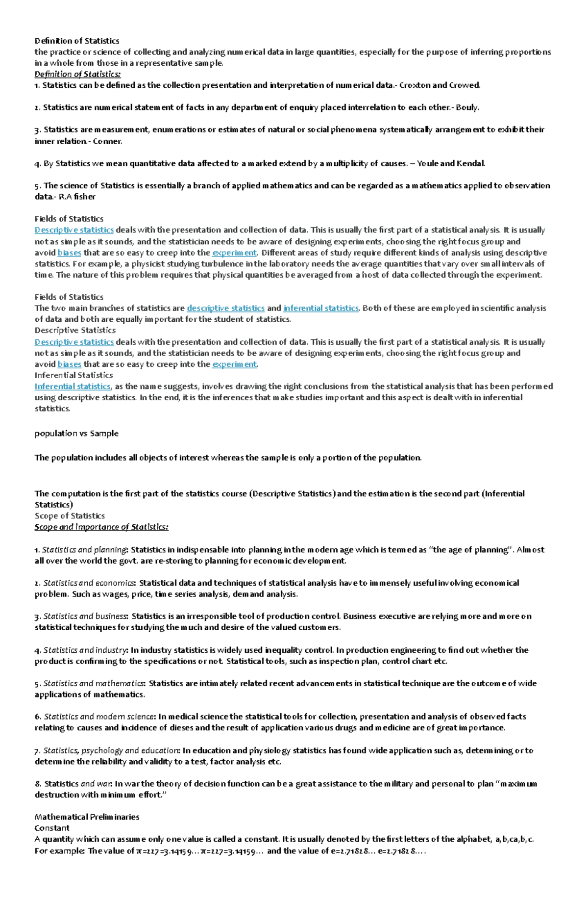 Definition of Statistics - Definition of Statistics: Statistics can be ...