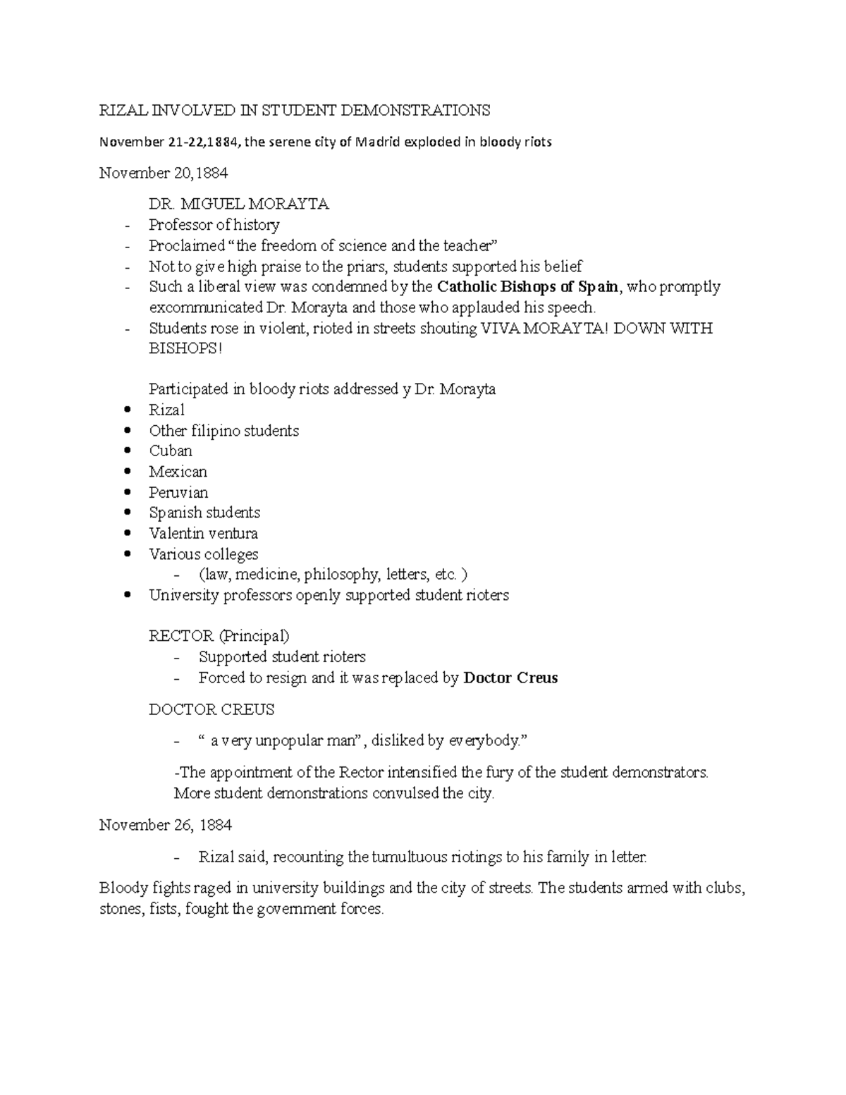 Rizal Involved IN Student Demonstrations - RIZAL INVOLVED IN STUDENT ...