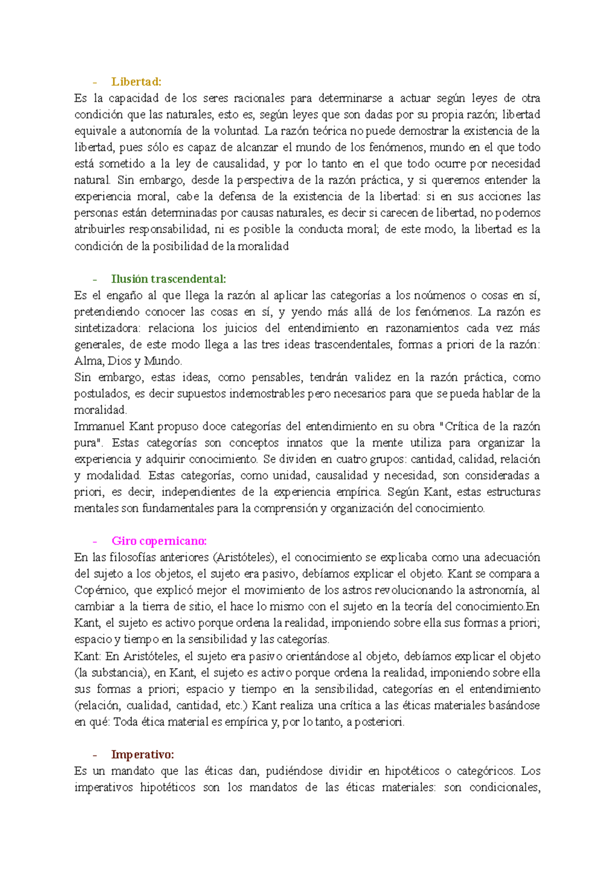 Conceptos Kant - Libertad: Es la capacidad de los seres racionales para ...