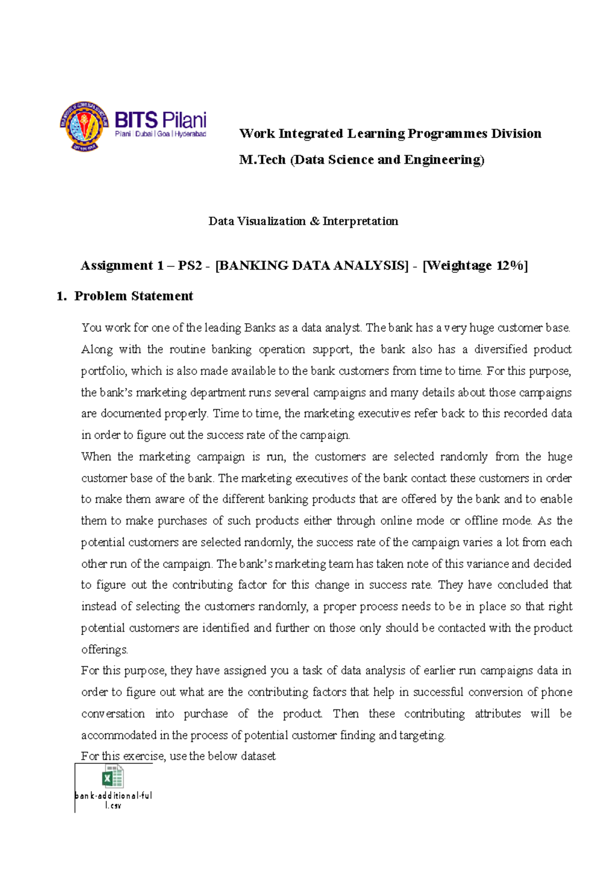 DVI Assignment 1 PS2 Banking DATA Analysis - Work Integrated Learning Programmes Division M ...