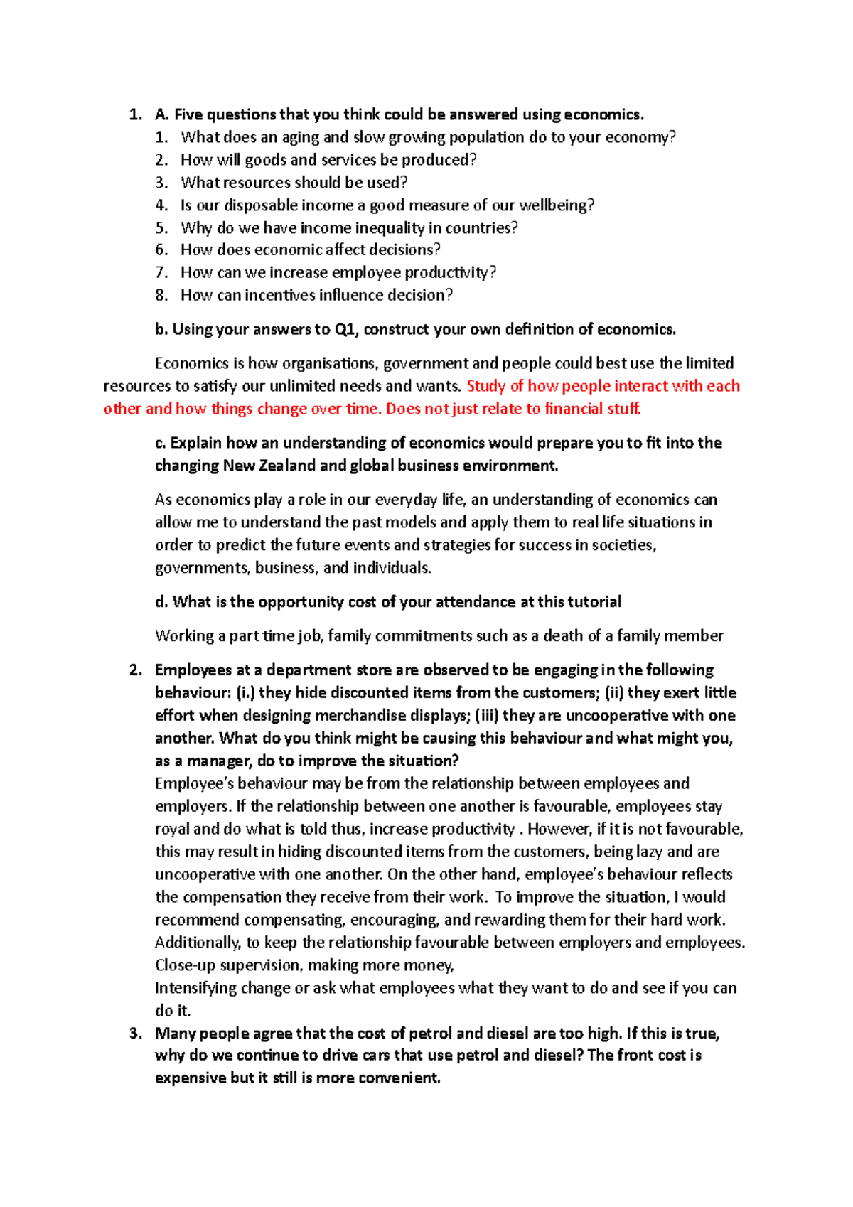 Tutorial 1 - 1. A. Five questions that you think could be answered ...
