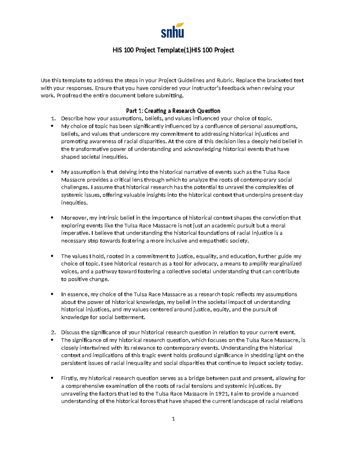 HIS 100 Project Template(1)HIS 100 Project - Replace the bracketed text ...