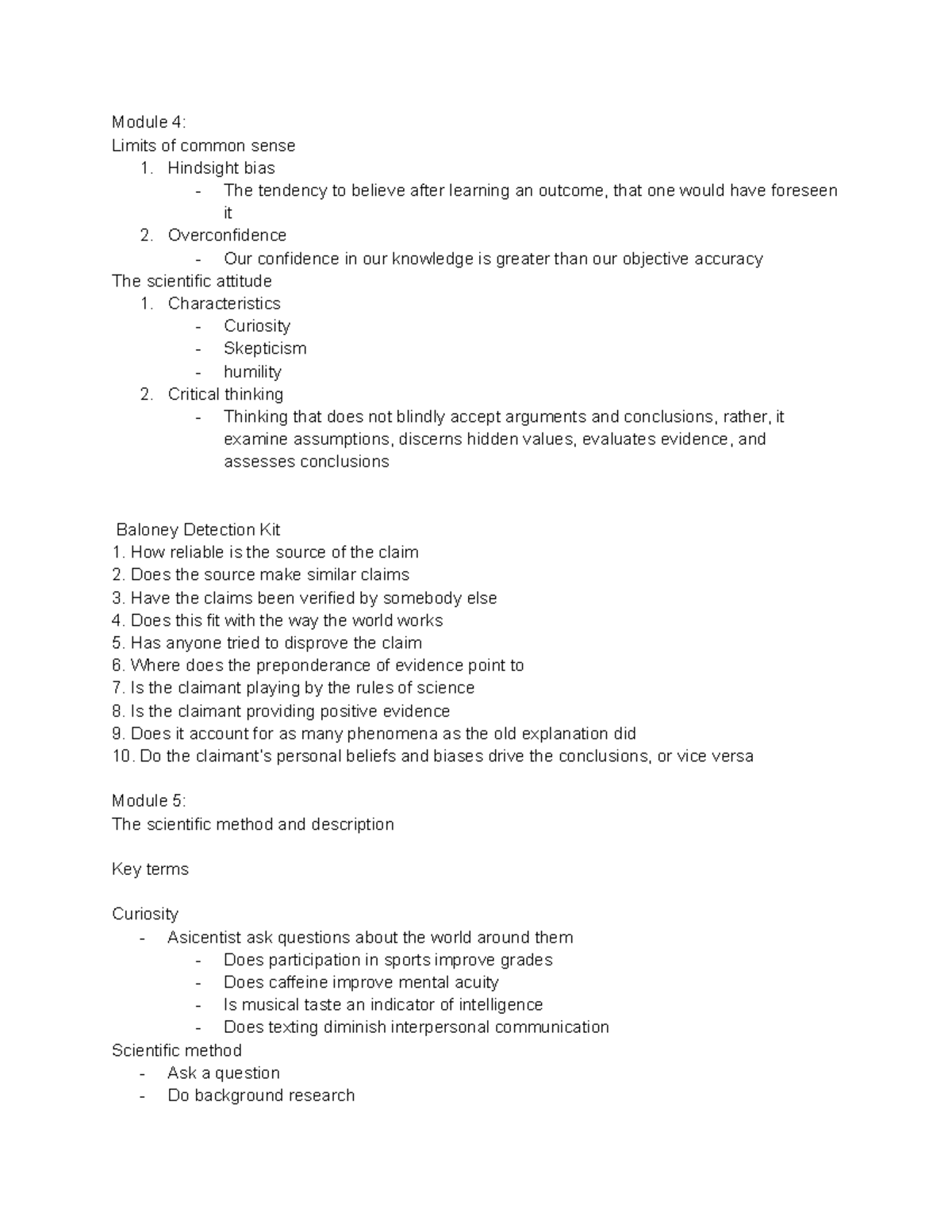 AP Psych unit 2 notes - Module 4: Limits of common sense 1. Hindsight ...
