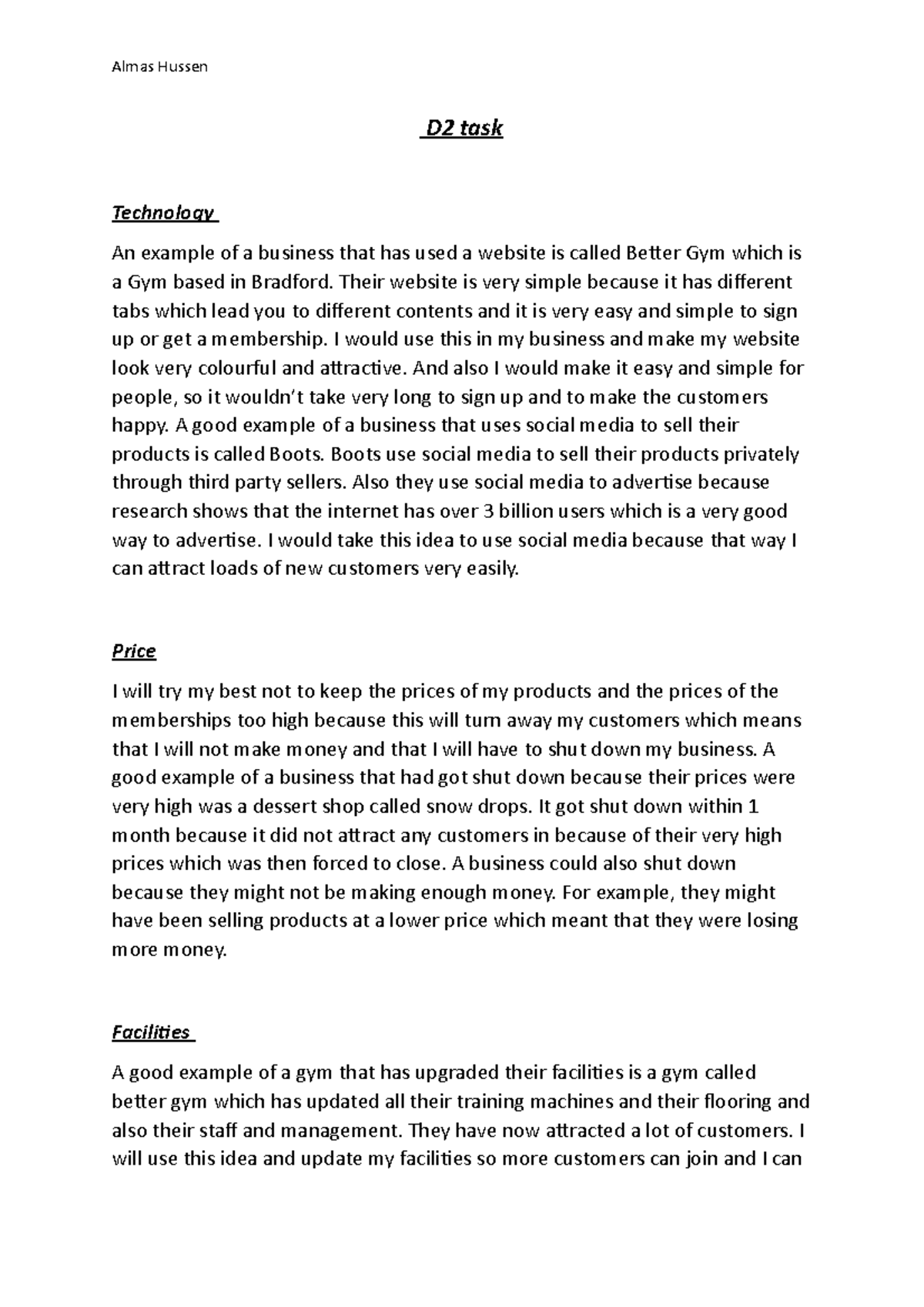 D2 task - BTEC Business course work to help others from m1-d1 and also ...