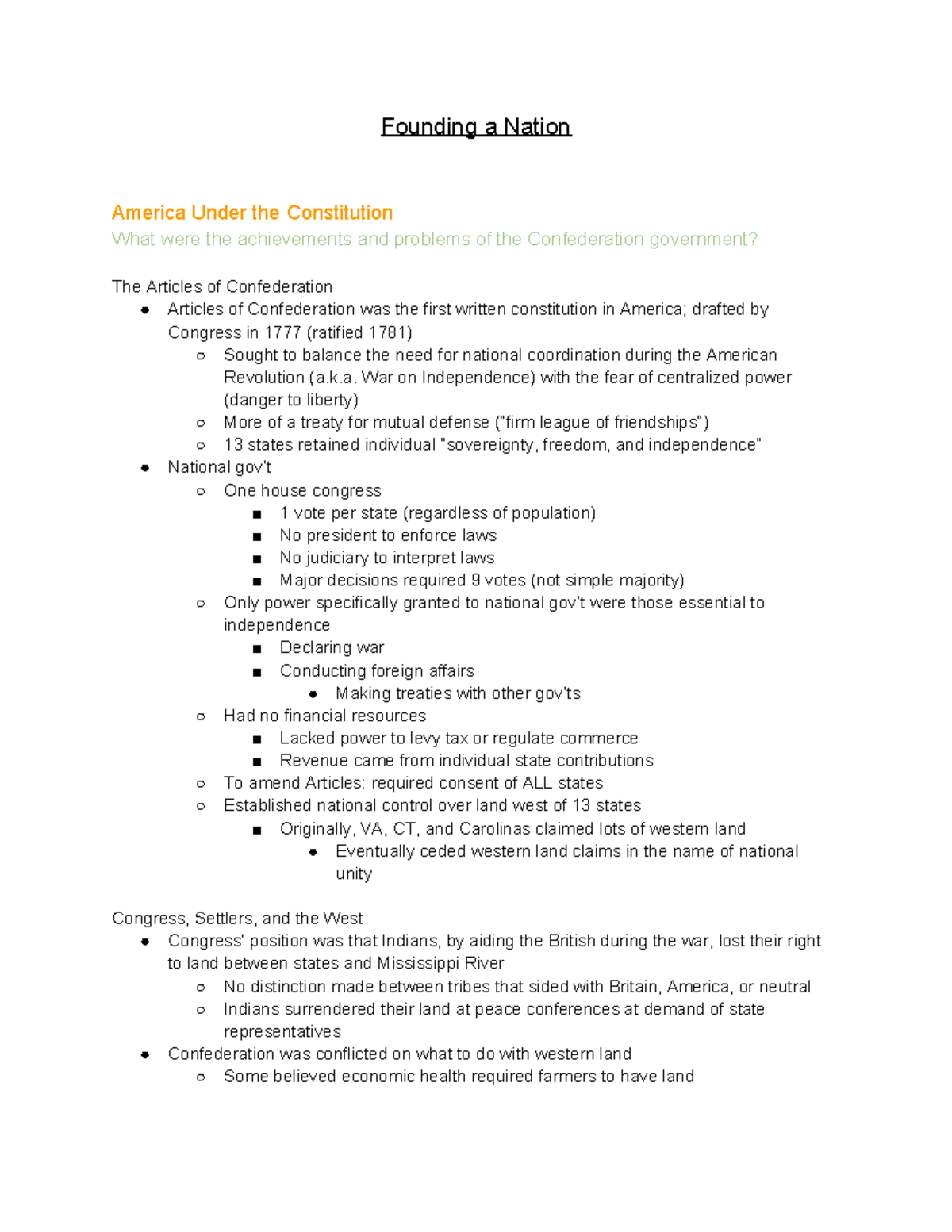 US 1H Chapter 7 - Founding a Nation America Under the Constitution What ...