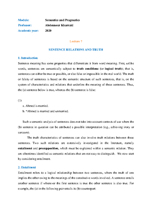 Semantics Lectures 5 + 6 - Professor: Abdennour Kharraki Module: Semantics and Pragmatics ...