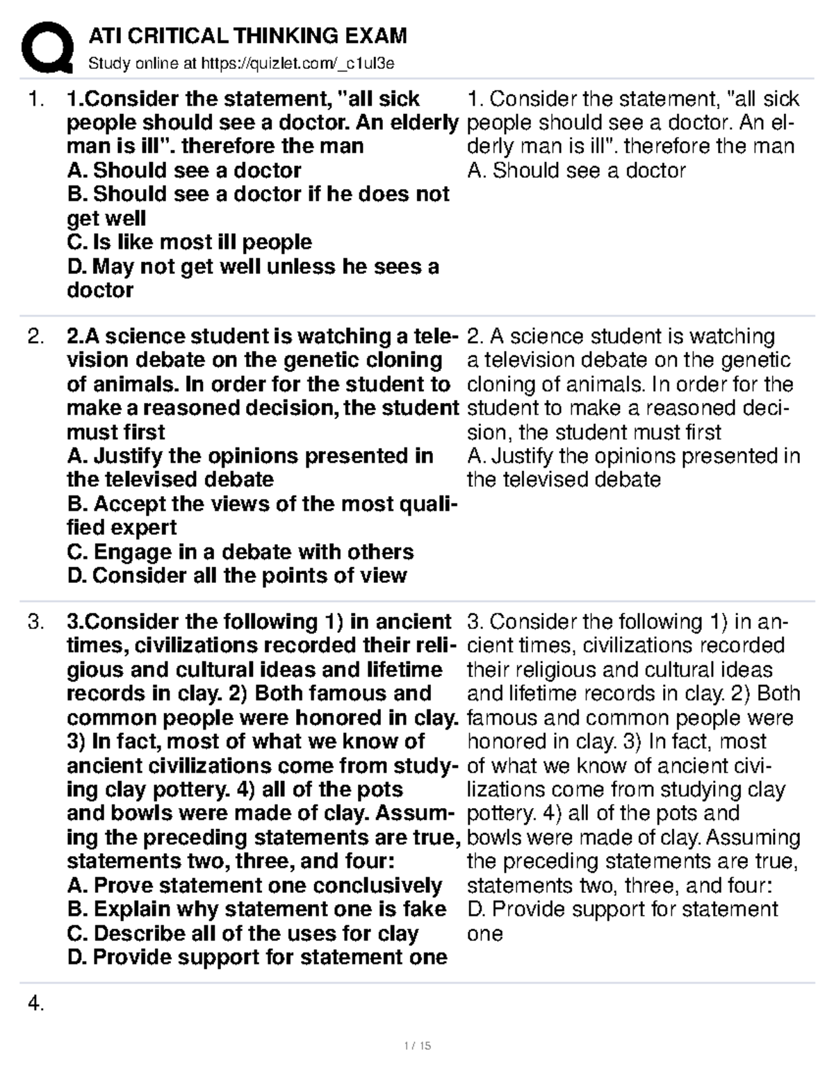 Ati critical thinking exam - Study online at quizlet/_c1ul3e 1 the ...