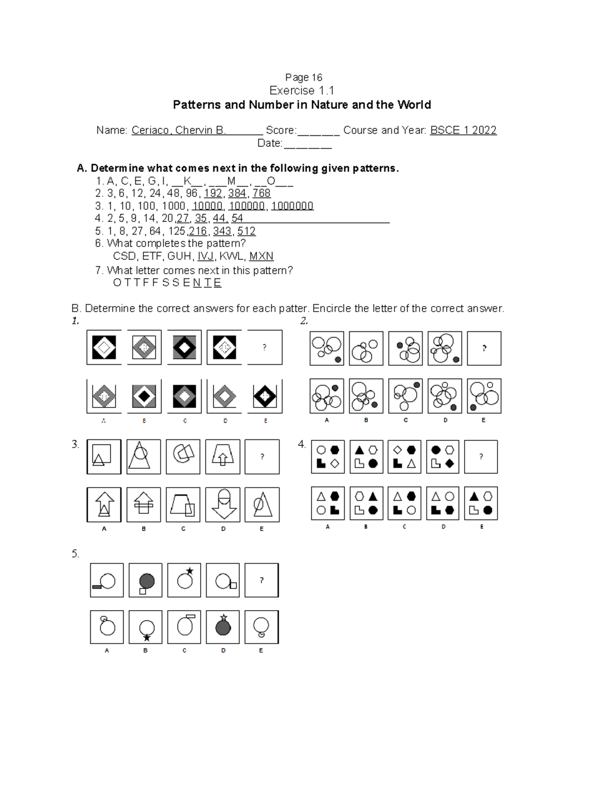 BSCE 1A MATH21 - sadwease - Page 16 Exercise 1. Patterns and Number in ...
