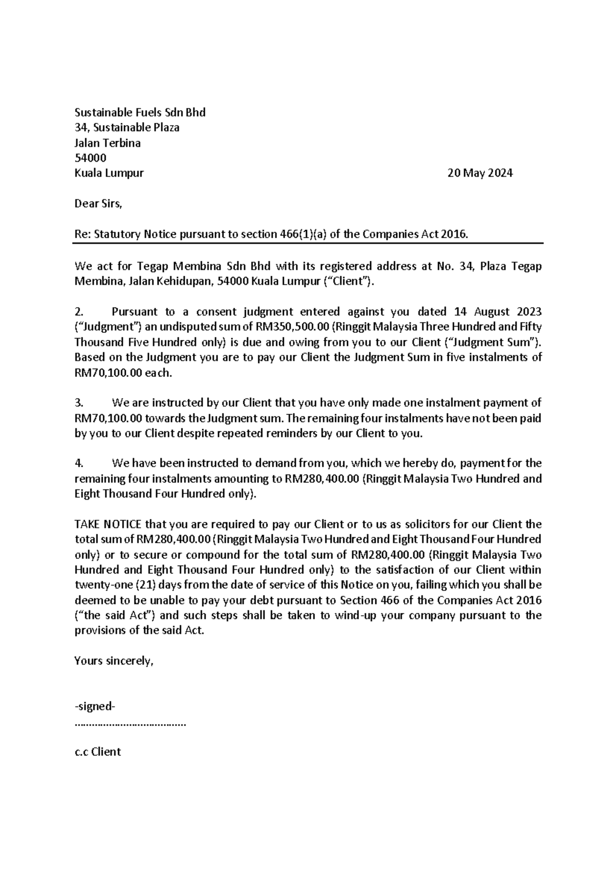 No.2 Winding-Up Assignment Statutory Notice of Demand - Sustainable ...