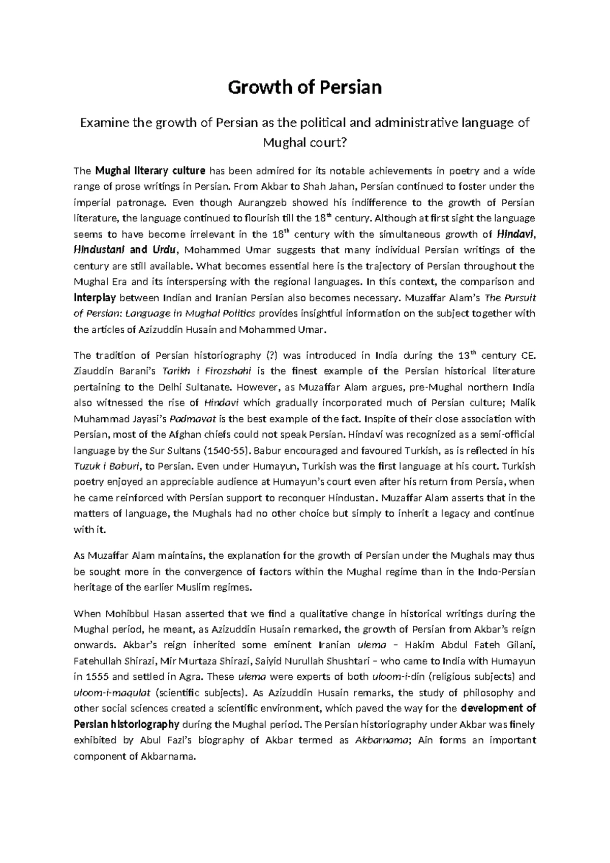 Persian Historiography of the Mughal Ind - According to Meena Bhargava ...