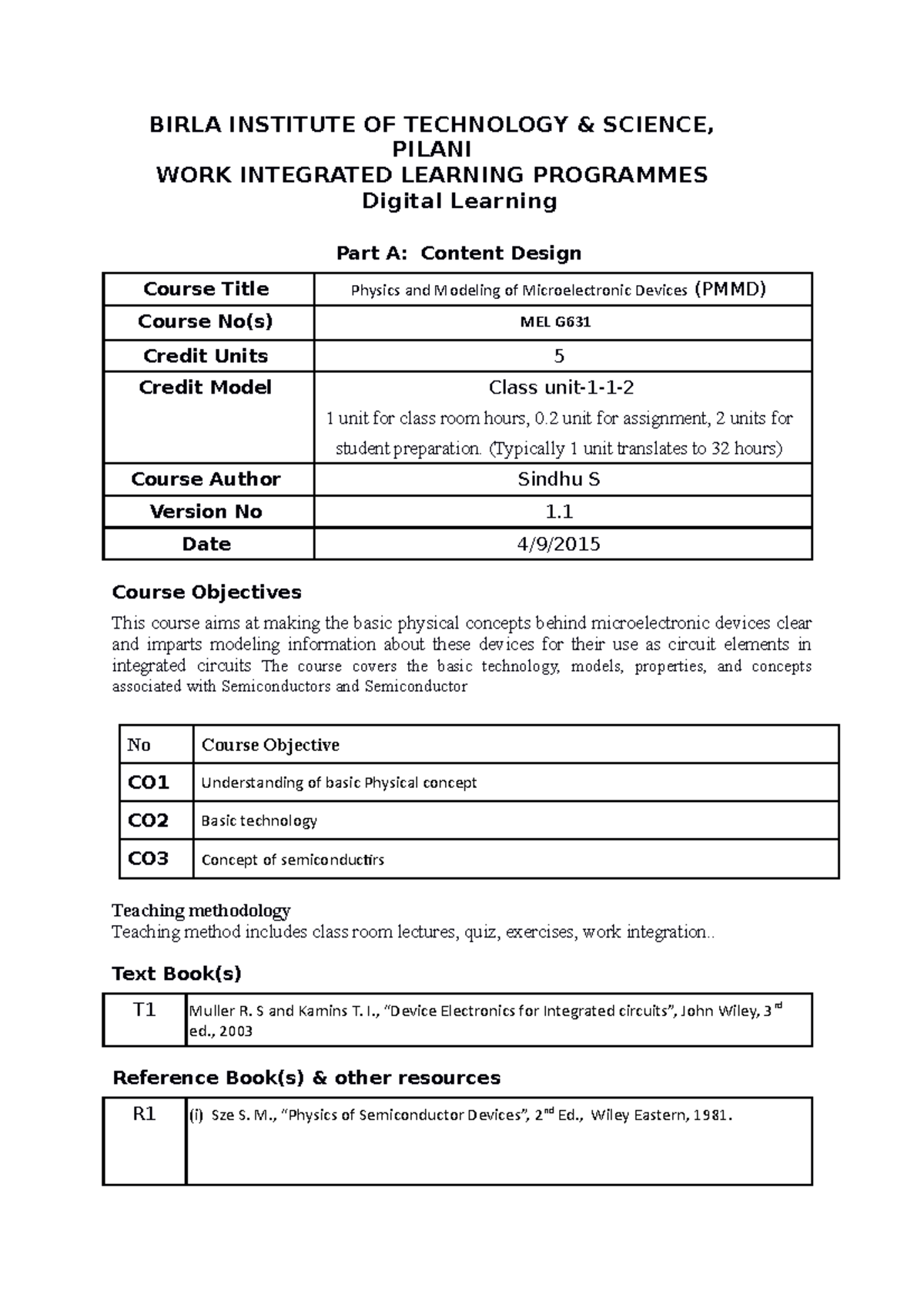 PMMD handout revised - BIRLA INSTITUTE OF TECHNOLOGY SCIENCE, PILANI ...