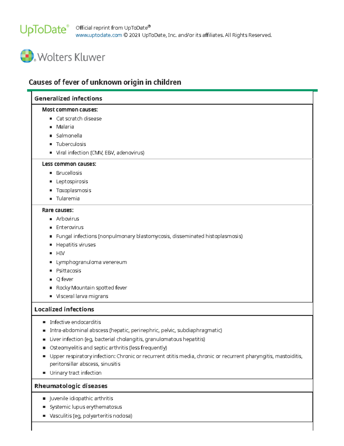Causes of FUO in children - Up To Date - Official reprint from UpToDate ...