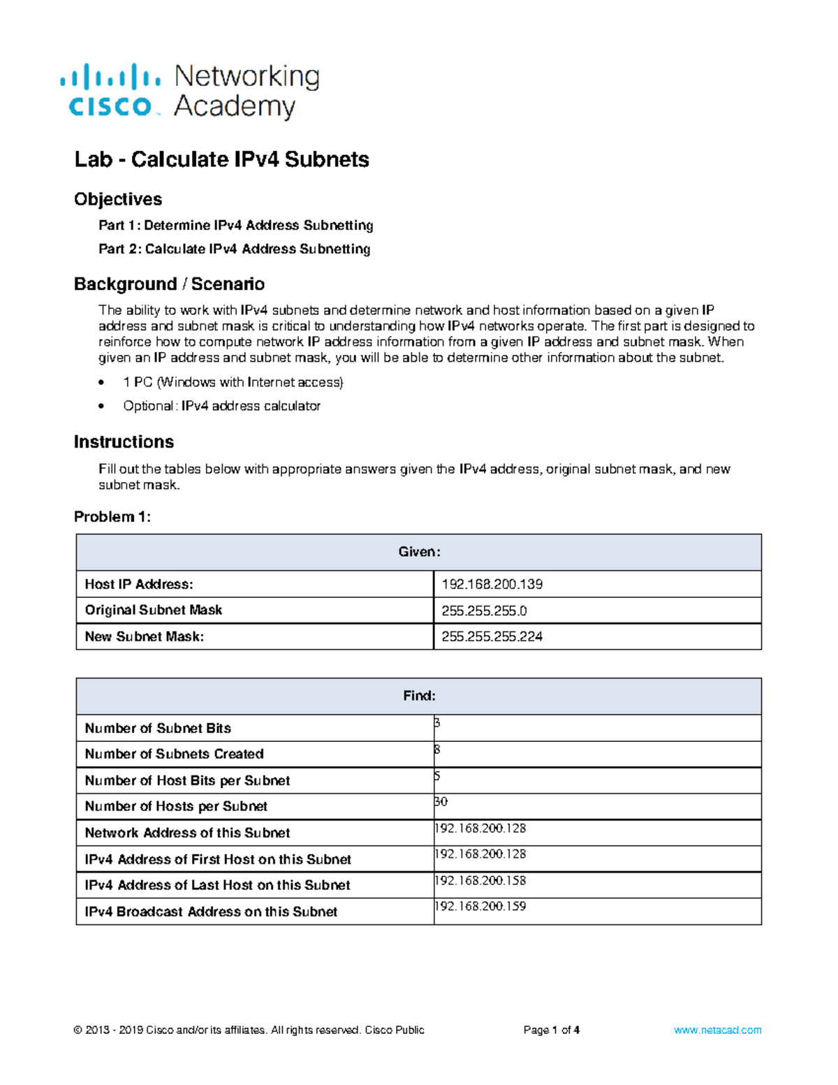 Lab6 - Objectives Part 1: Determine IPv4 Address Subnetting Part 2: Calculate IPv4 Address - Studocu
