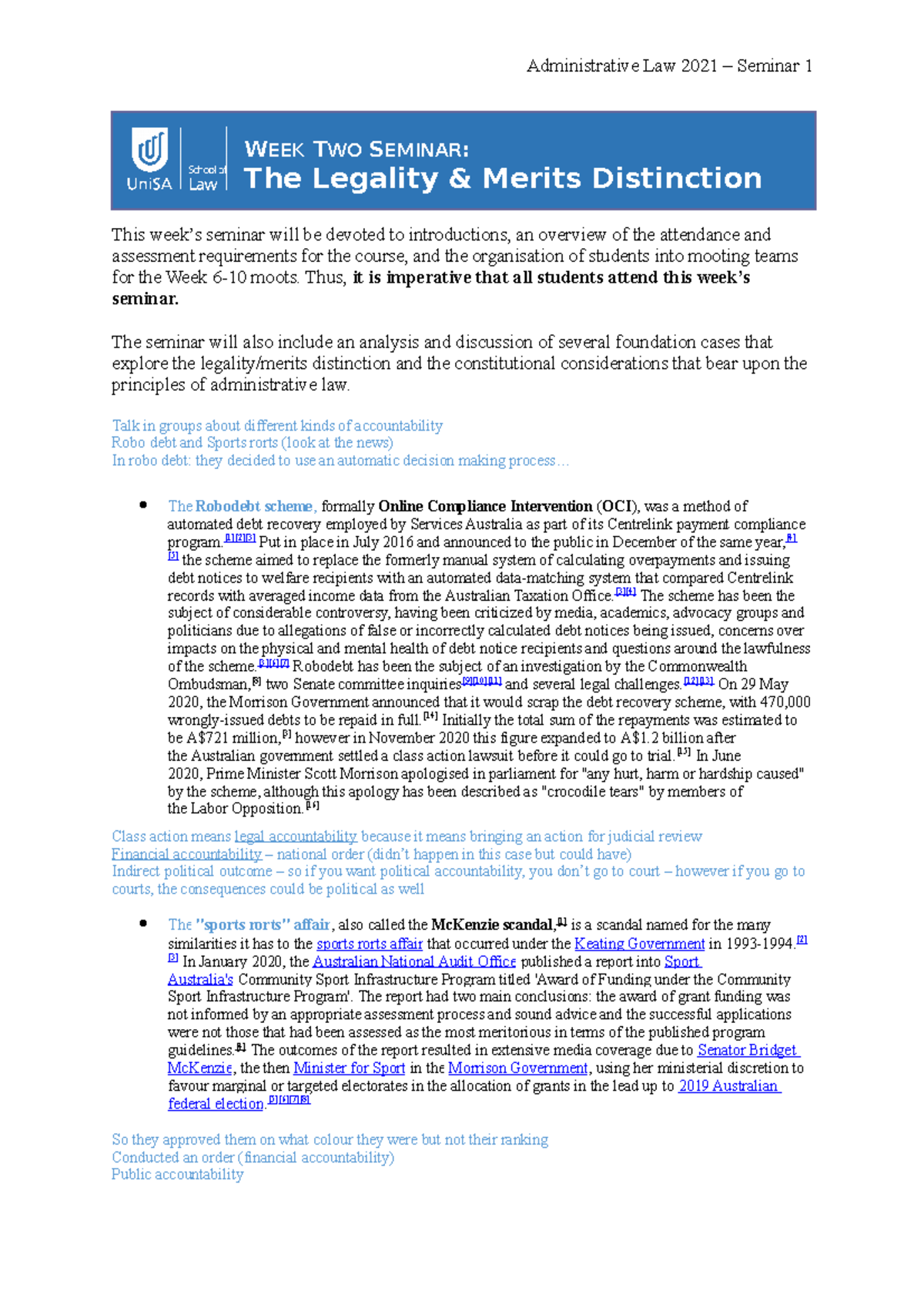 Seminar 1 -The Legality Merits Distinction - This week’s seminar will ...