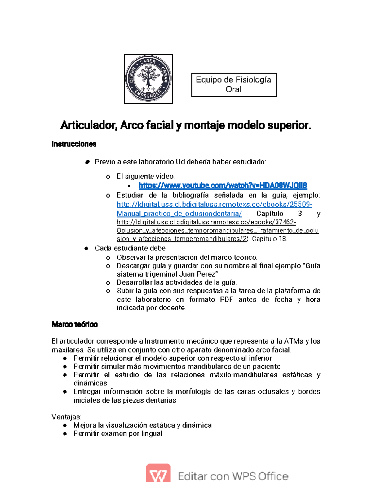 Guia Articulador y arco facial - Articulador, Arco facial y montaje ...